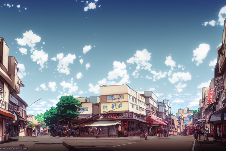 Background illustrations of a "Shopping Street"
