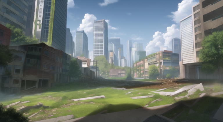 【フリー素材】崩壊都市の背景イラスト