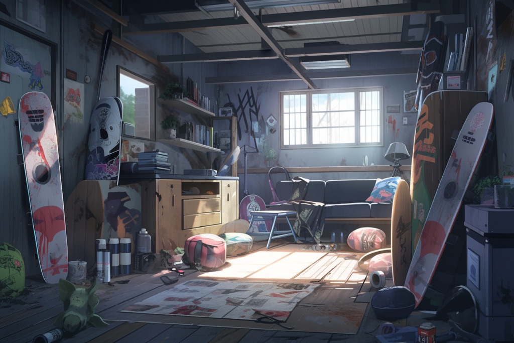 【フリー素材】散らかった部屋の背景イラスト 