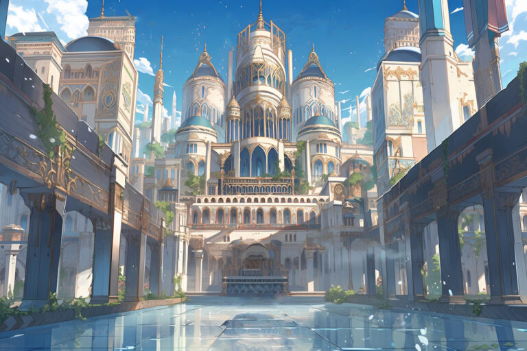 【フリー素材】中東ファンタジー風の建物や内部の背景イラスト