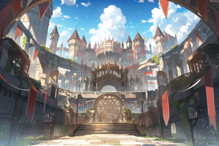 【フリー素材】中東ファンタジー風の建物や内部の背景イラスト