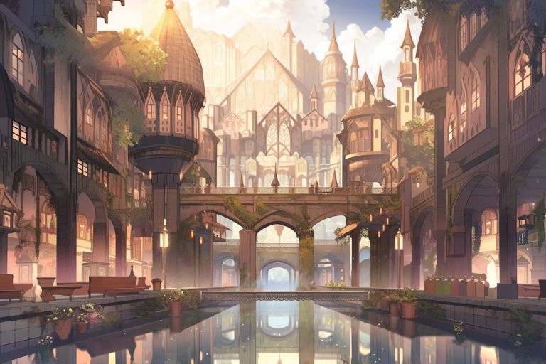 【フリー素材】中東ファンタジー風の建物や内部の背景イラスト