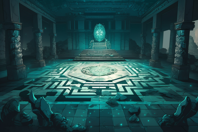 【フリー素材】遺跡の内部の背景イラスト