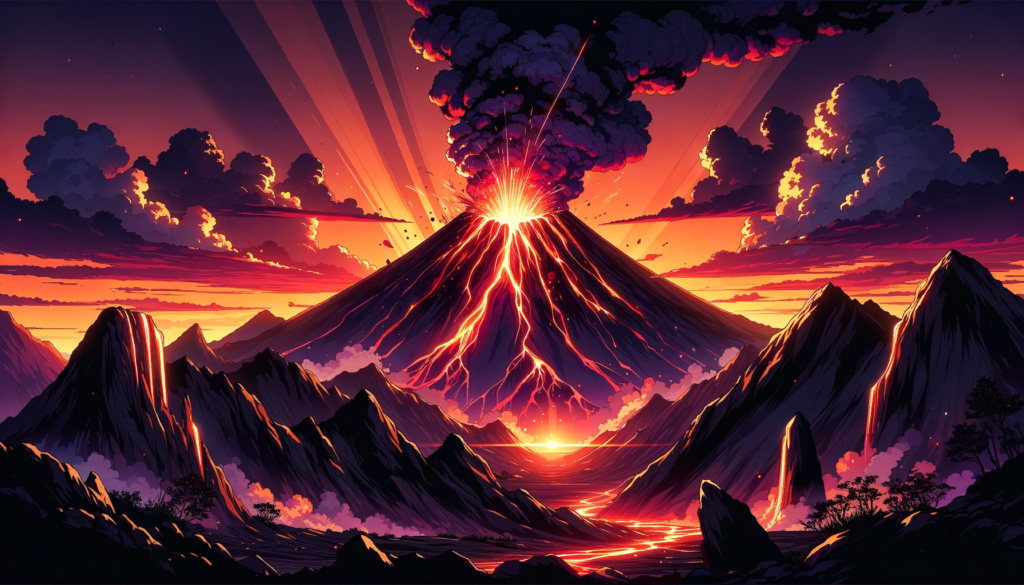 Background illustrations of a "volcanic zone"