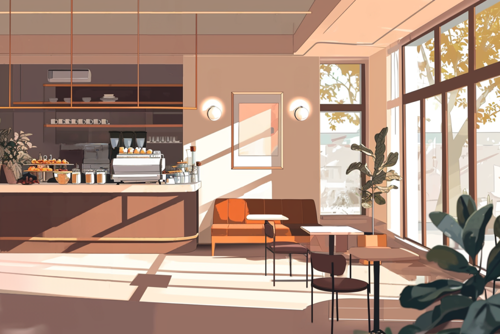 【フリー素材】カフェの背景イラスト