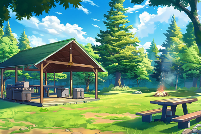【フリー素材】キャンプ場の背景イラスト